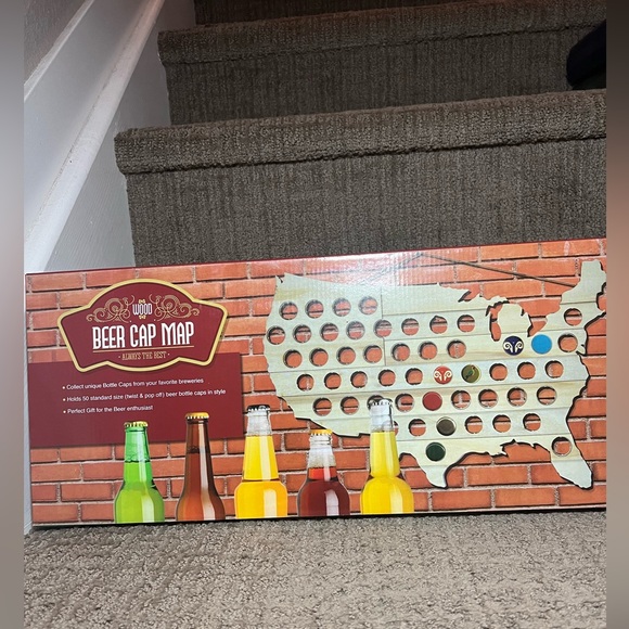 Accents | Wood Beer Bottle Cap Map Of Usa Teak Finish Collection Cave ...